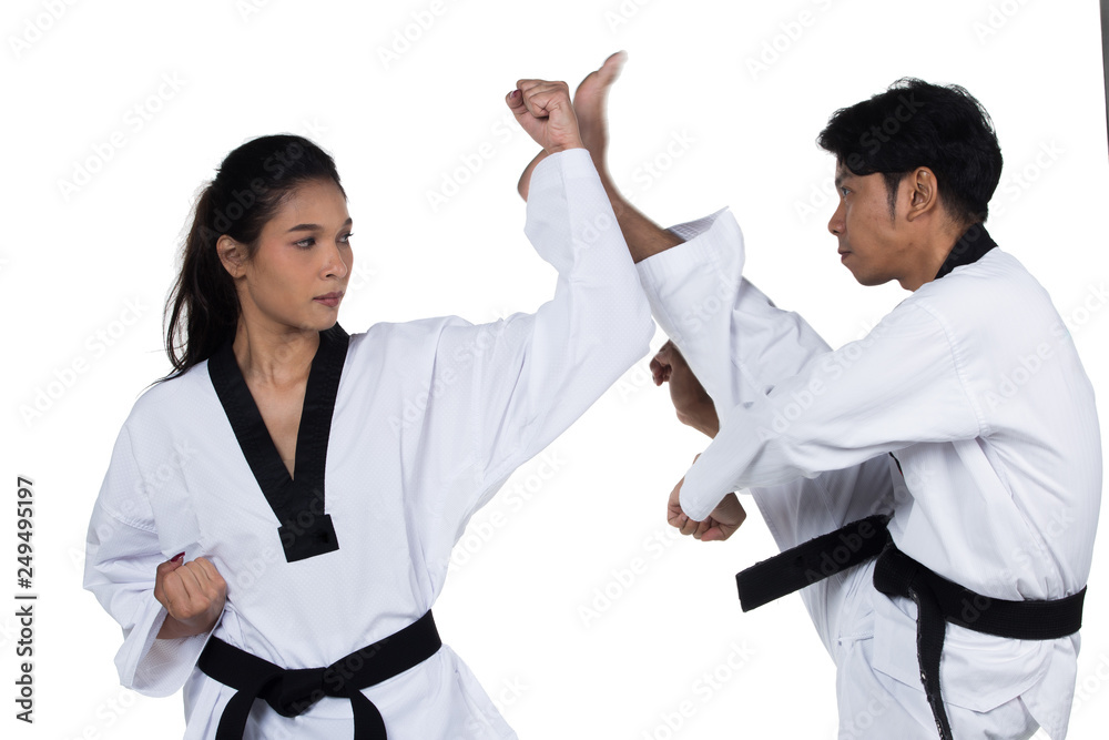 Two Master Black Belt TaeKwonDo handsome Asian Teacher man and ...