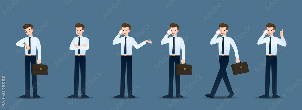 Set of businessman in 6 different gestures. People in business ...