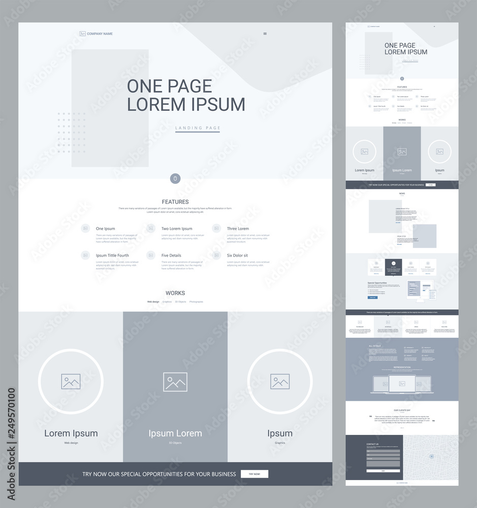 One page website design template for business. Landing page wireframe ...