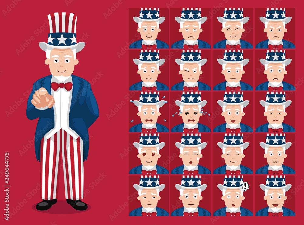 Cute Uncle Sam Costume Cartoon Emoticon Faces Vector Illustration Stock ...