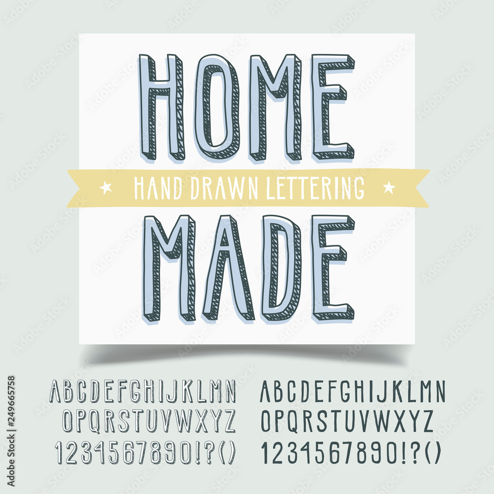 Hand drawn doodle 3d outline font. Fun simple layered vector alphabet ...