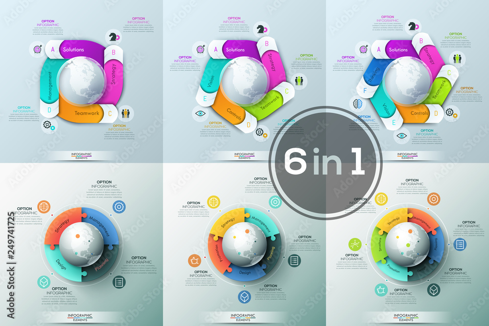 Big bundle of 6 round diagrams with colorful puzzle pieces and ...