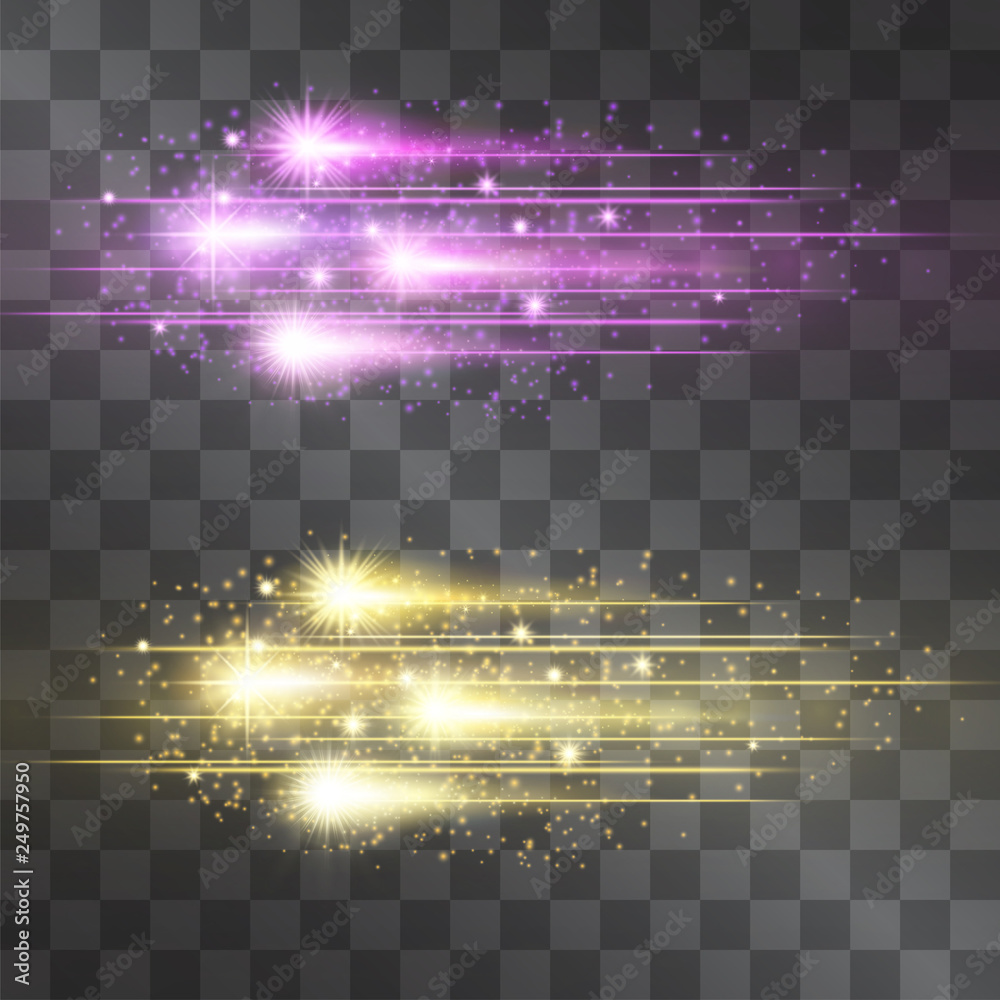 Laser glow vector comet illumination set. Motion effect light blinking ...