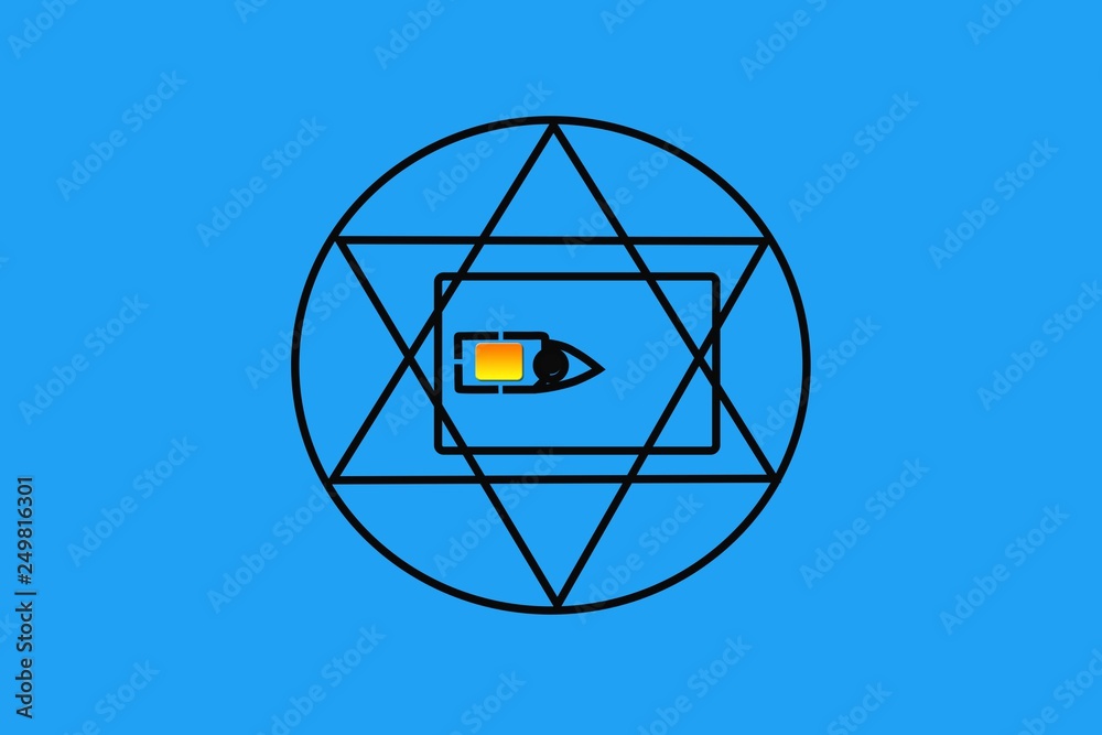 All-seeing eye in the SIM card, triangle in circle of eternity, masonic ...