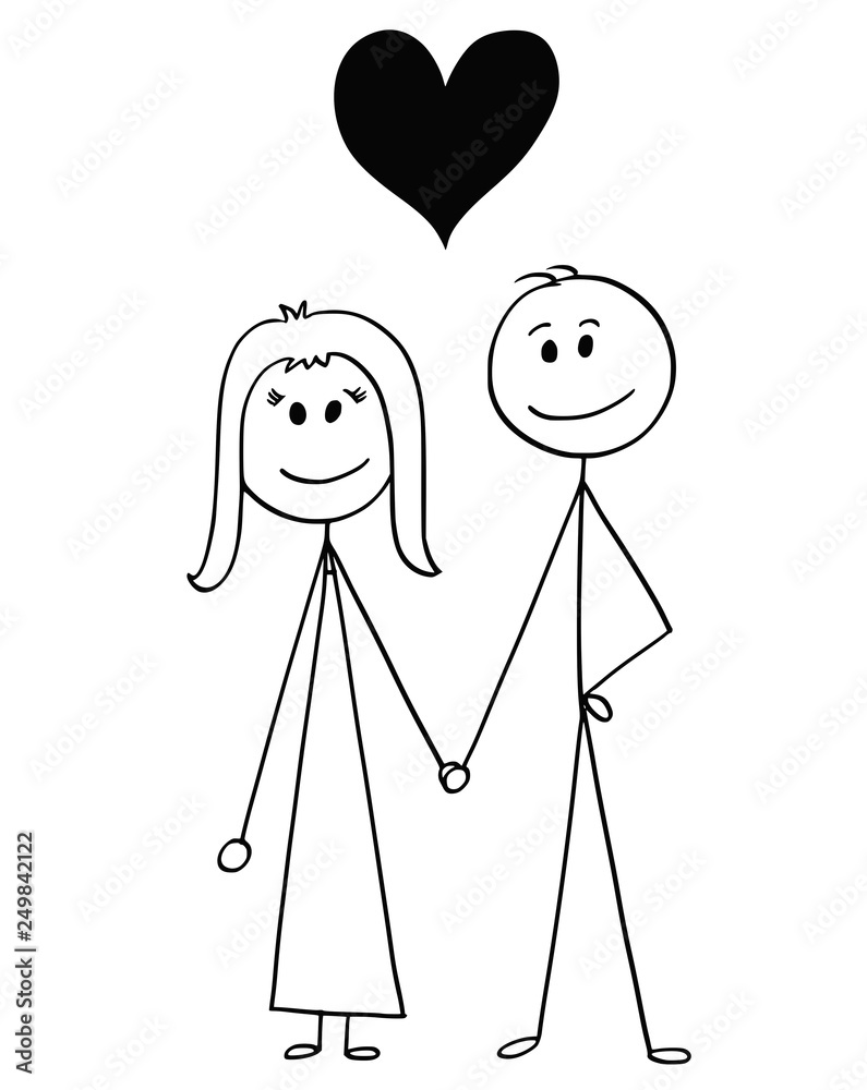 Cartoon Stick Figure Drawing Conceptual Illustration Of Happy Heterosexual Couple Of Man And