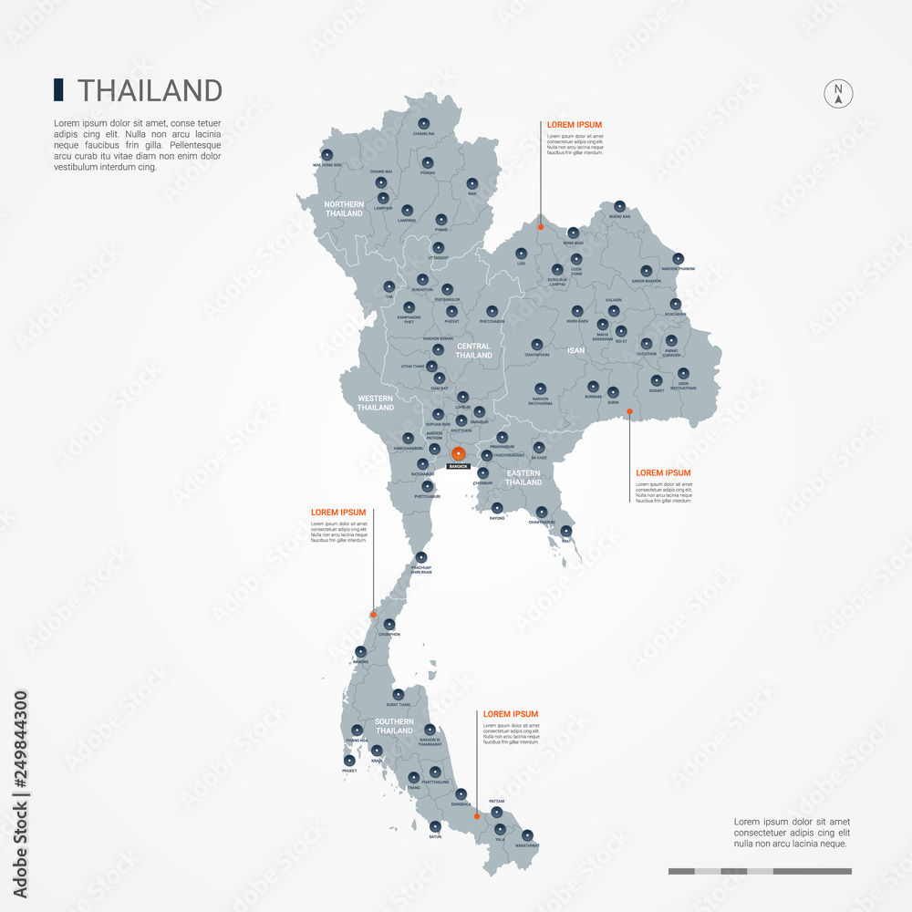 Thailand map with borders, cities, capital and administrative divisions ...