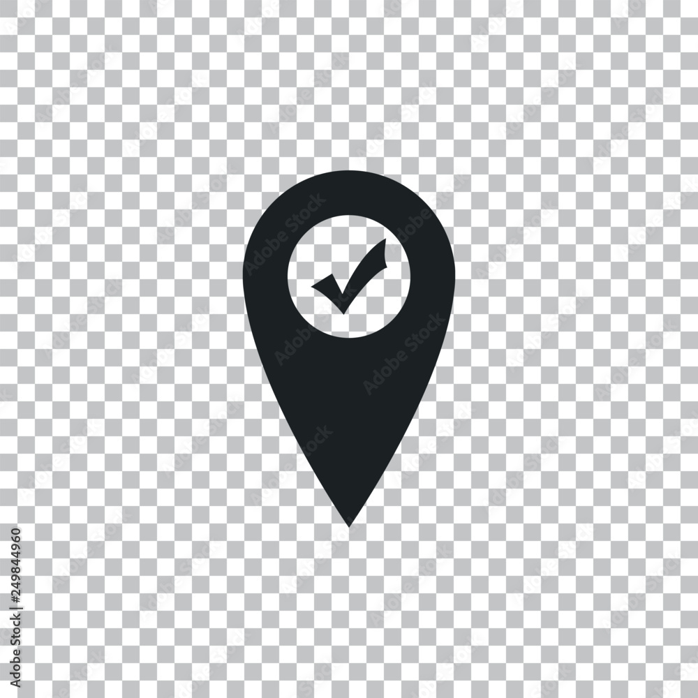 Map pointer with check mark icon isolated on transparent background ...