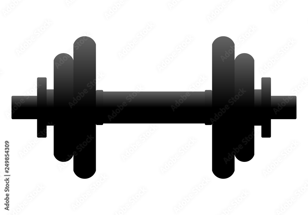 Weights symbol icon - black gradient realistic dumbbell silhouette, isolated - vector Stock ...