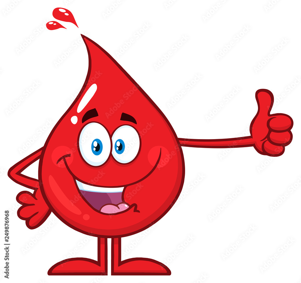 Red Blood Drop Cartoon Character Showing Thumbs Up. Vector Illustration ...