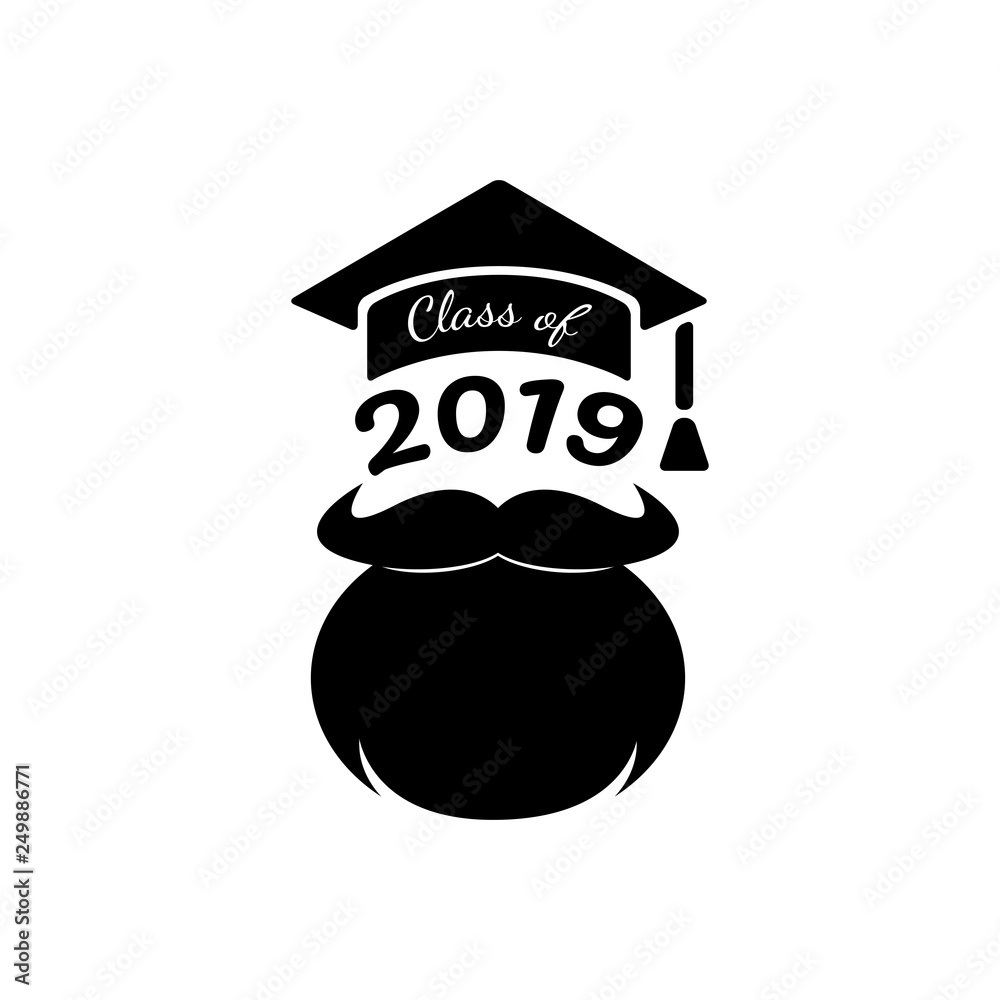Class of 2019. Black number with education academic caps and big beard ...