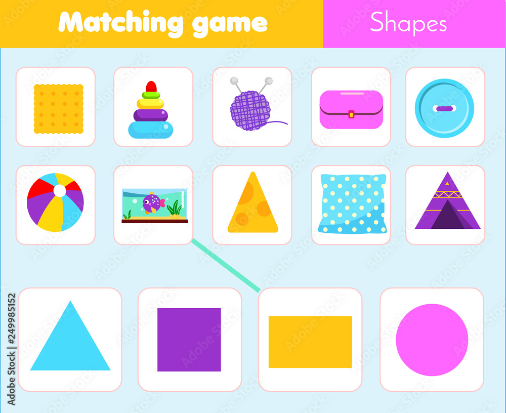 Educational children game. Matching game worksheet for kids. Match by ...