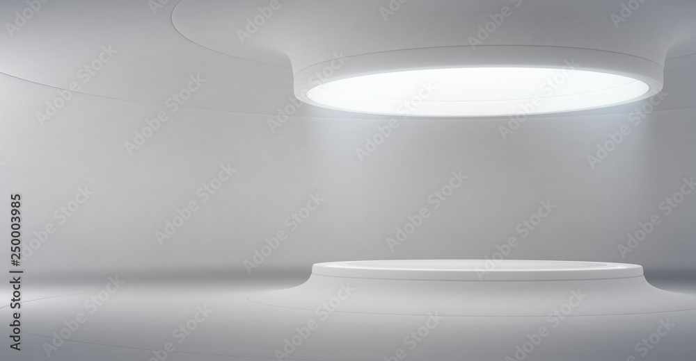 Abstract interior design of modern showroom with empty white floor and ...