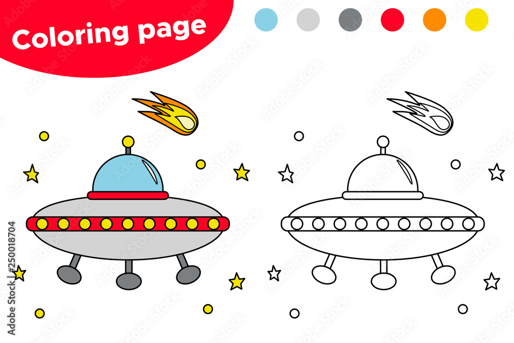 Vetor Printable coloring page with UFO. Educational game for preschool ...