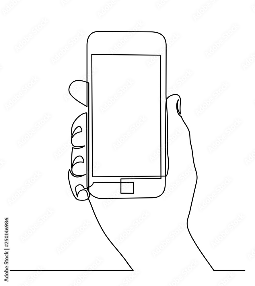 Continuous line drawing of hand holding a mobile phone. Vector Stock ...