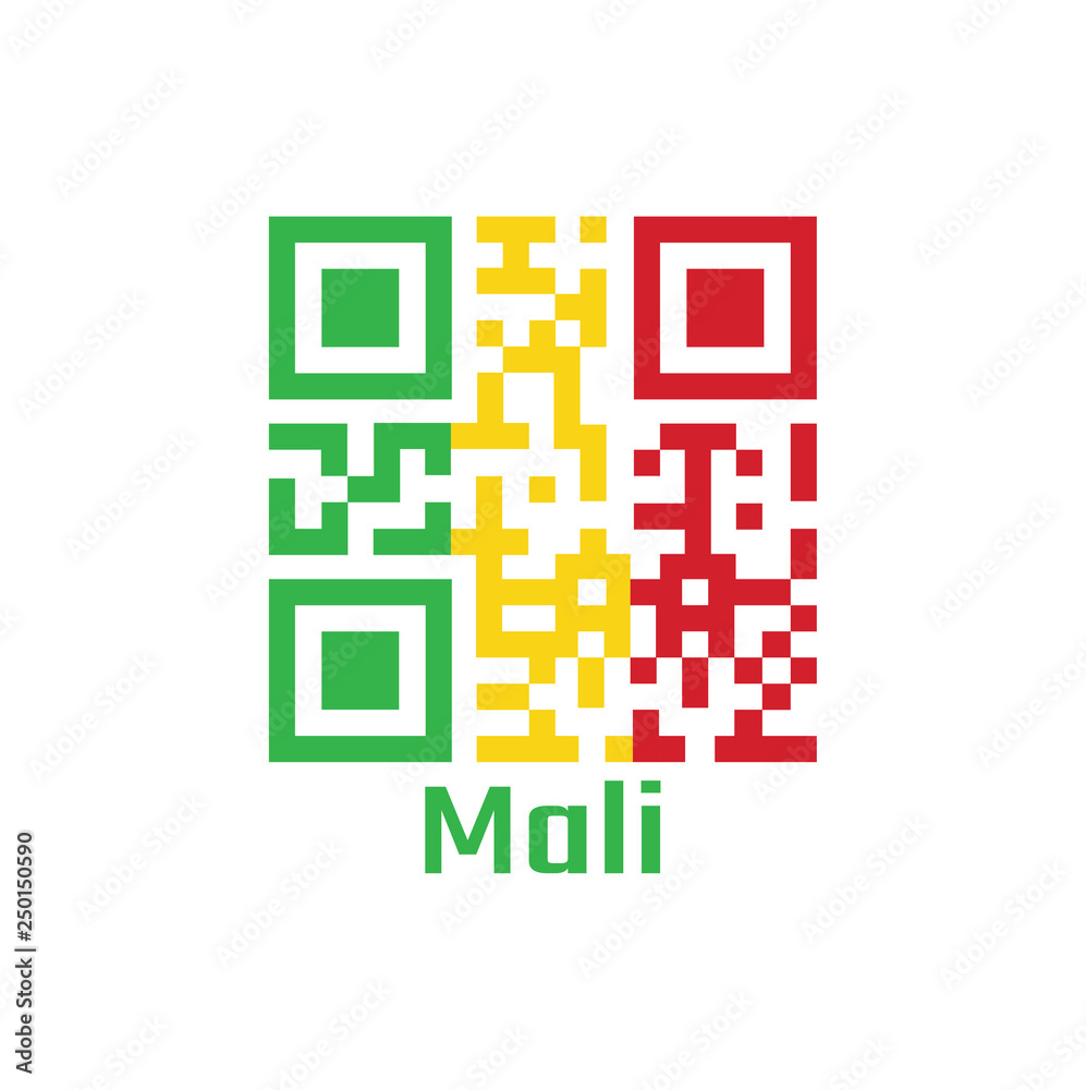 QR code set the color of Mali flag. A vertical tricolor of green gold ...