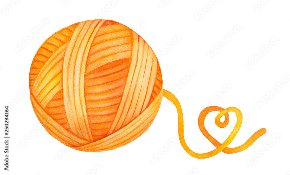 Bright and colourful wool yarn ball with playful heart-shaped end of ...