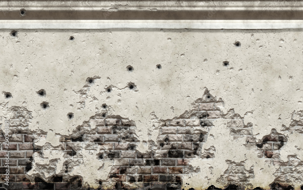 destroyed house building wall with bullet holes Stock Illustration ...