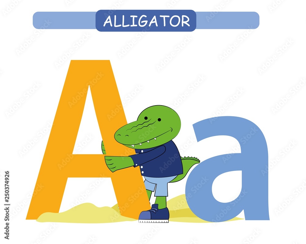 Praca wektorowa bez tantiem: Letter A and funny cartoon alligator ...