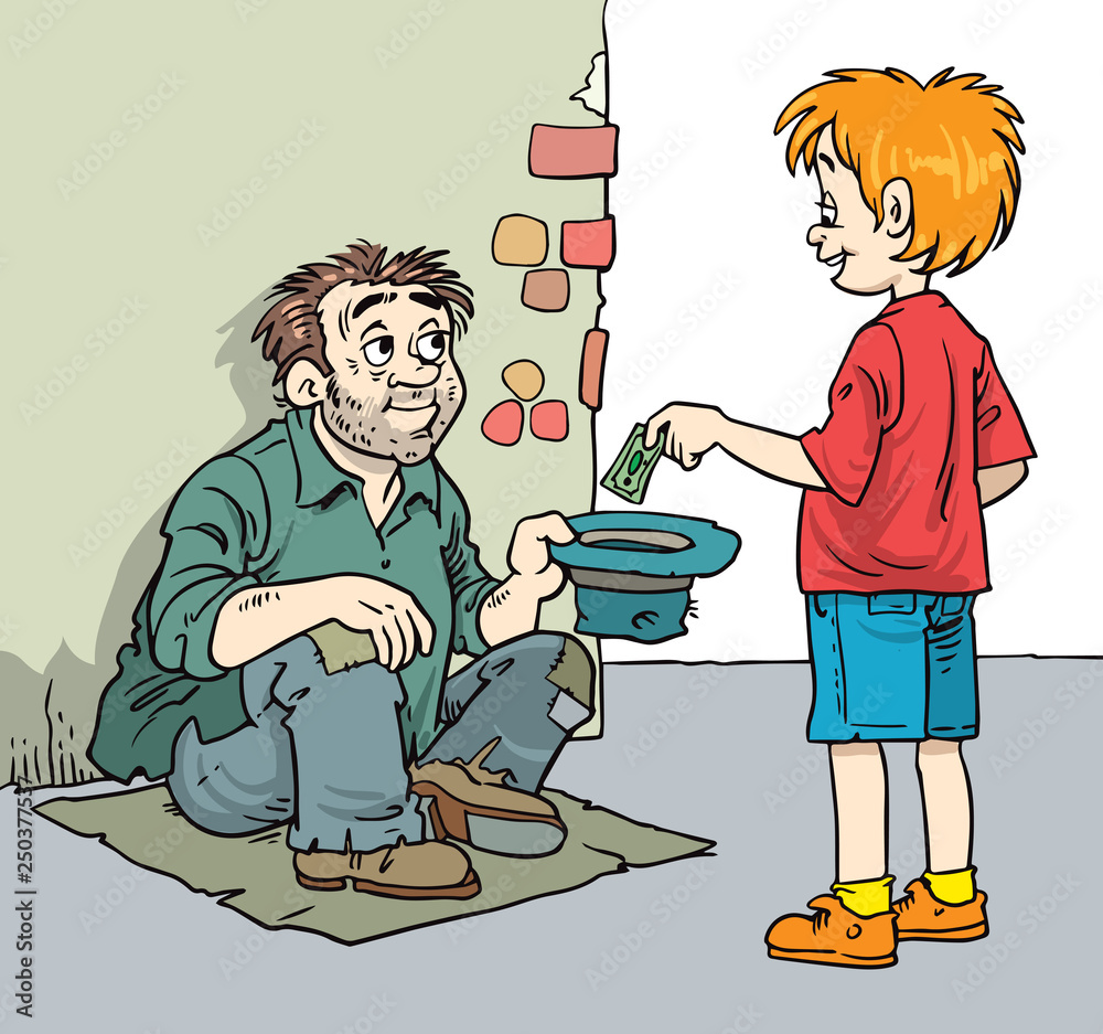 beggar man cartoon - Vector Stock Illustration | Adobe Stock