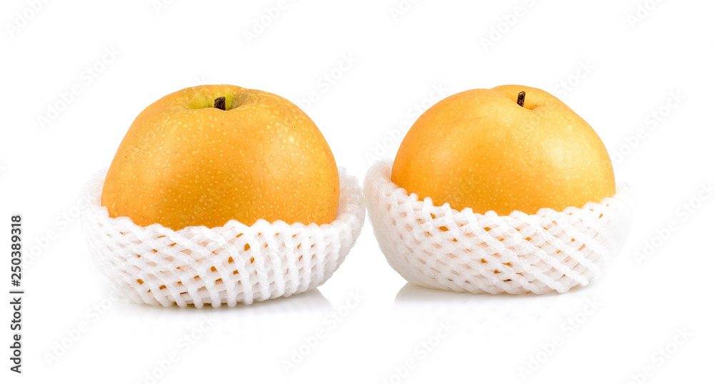 Chinese golden pears, Nashi variety isolated on white background Stock ...