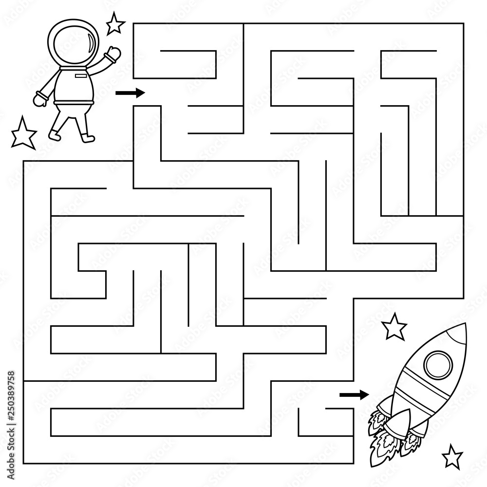 Maze game for kids, help the astronaut find right path to the rocket ...