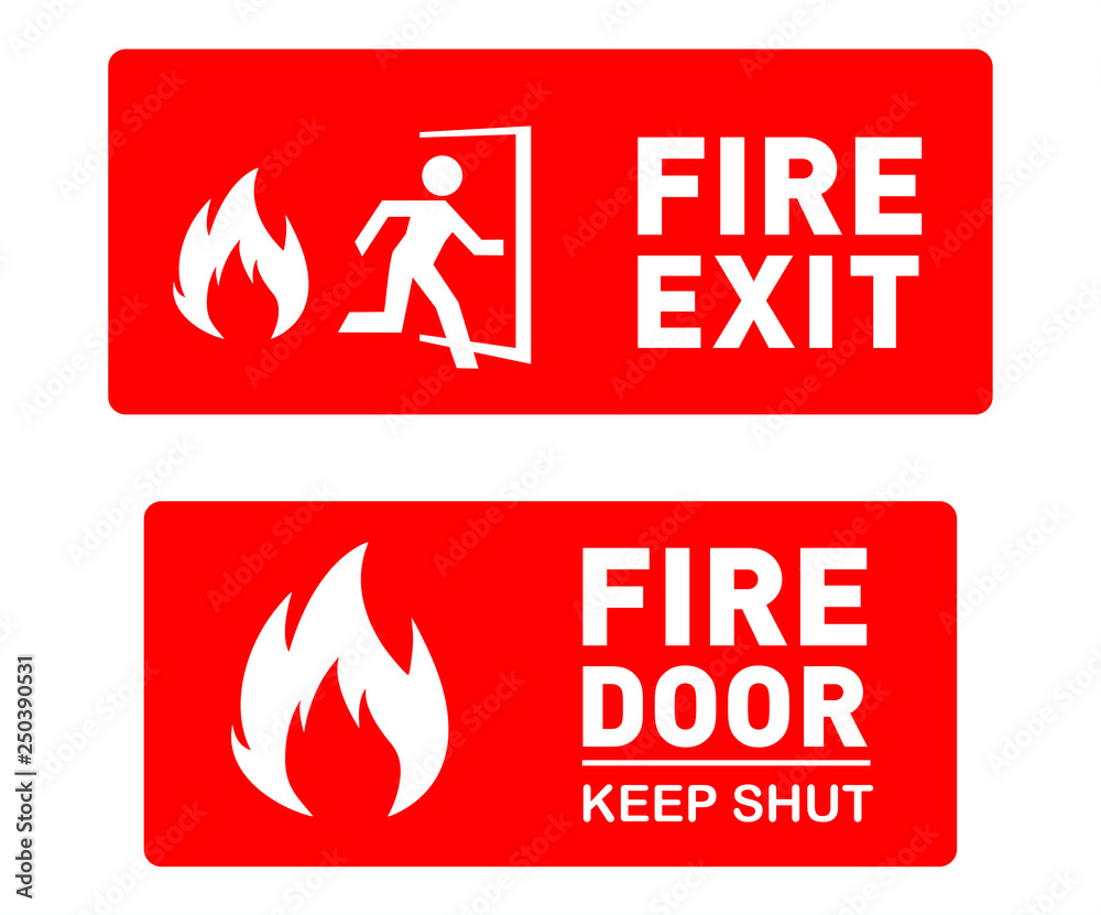 Vector de Stock Fire Exit and Fire Door Safety Signs - Editable and ...