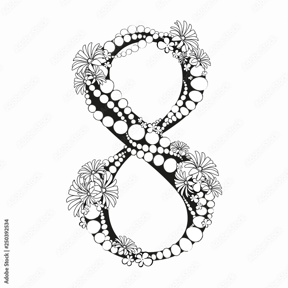 Flower number 8.Vector Graphic Floral Numbers - digit 8 with black ...