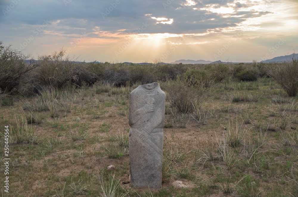 Mongolian Altai. Past civilizations. Turkic Stone Man. Scenic view of ...