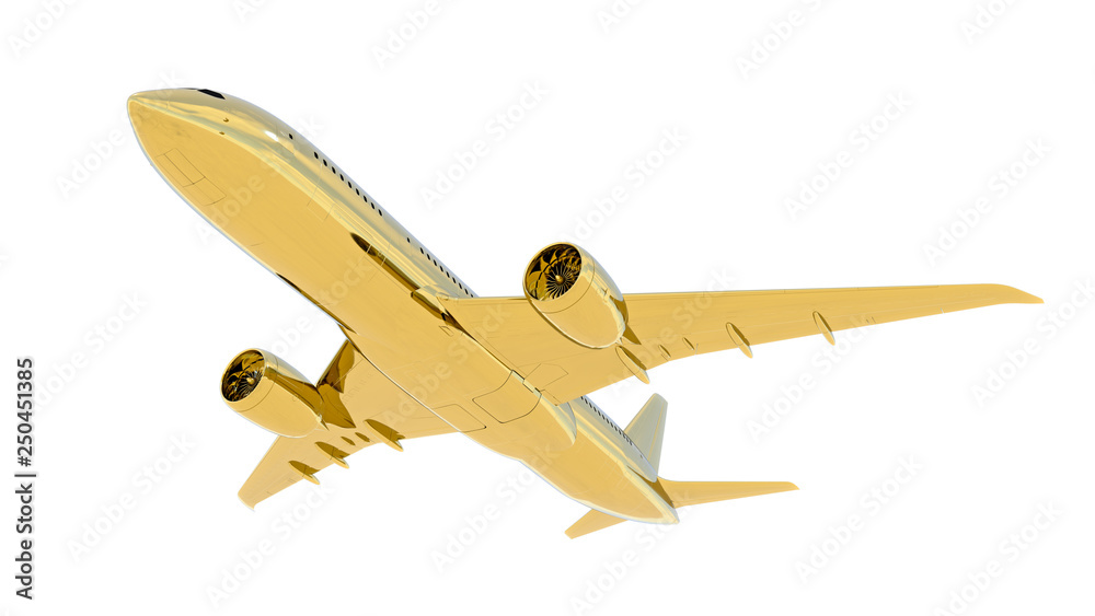 Golden jet airplane isolated. 3d render Stock Illustration | Adobe Stock