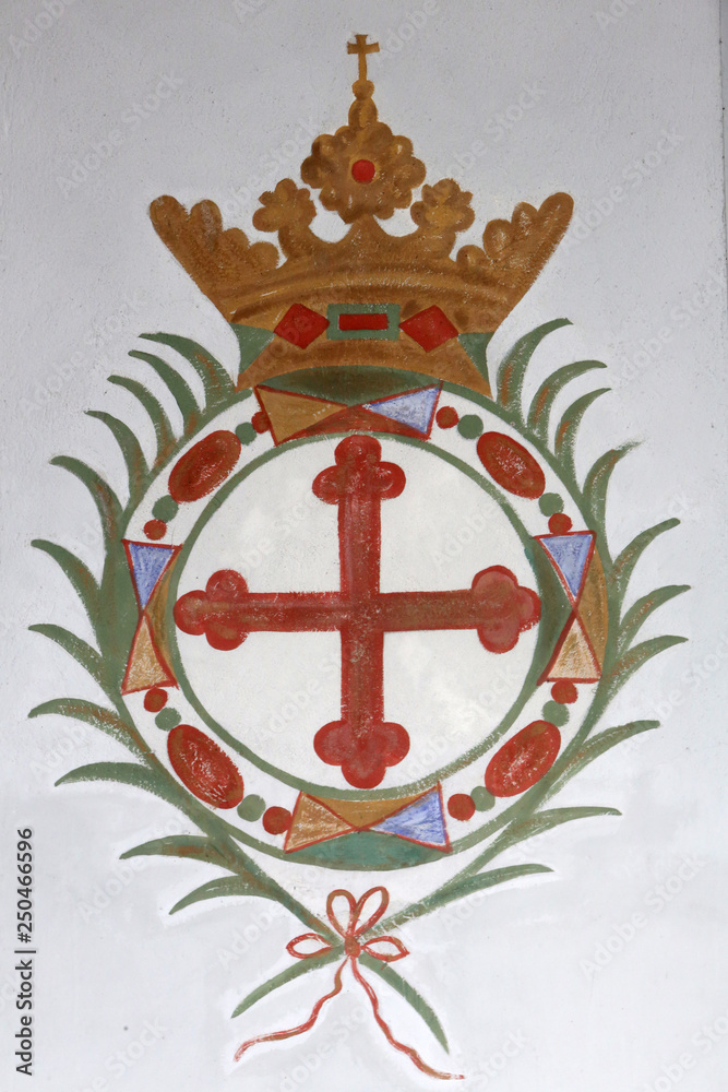 Foto de Stock Croix de consécration et couronne. Peinture murale ...