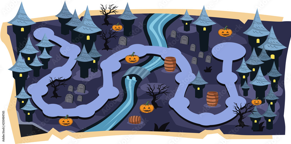 Halloween 2D Games Maps with Path of stage levels and Purple Land ...