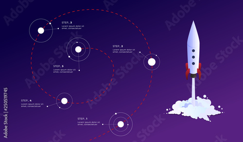 Startup Route to Success. Rocket ballistics path Timeline. Vector ...