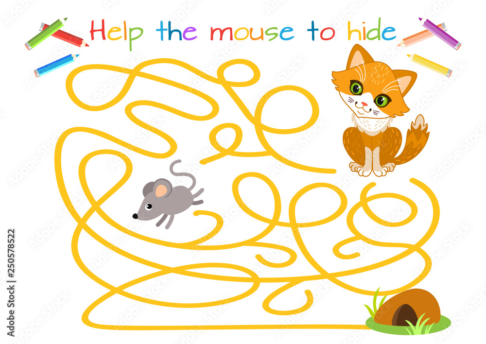 Help the little mouse escape from the cat. Labyrinth. Maze game for ...