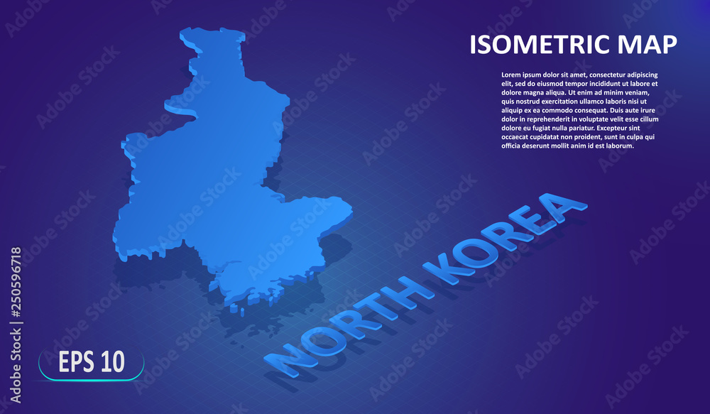 Isometric map of the NORTH KOREA. Stylized flat map of the country on ...