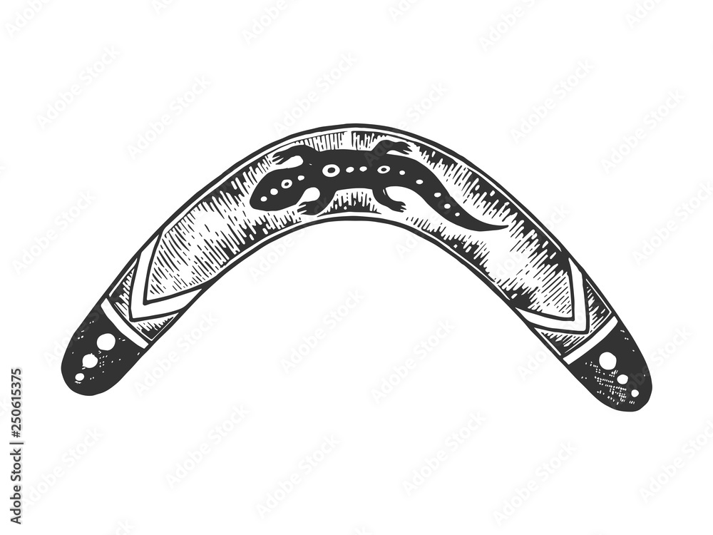 Boomerang weapon sketch engraving vector illustration. Scratch board ...