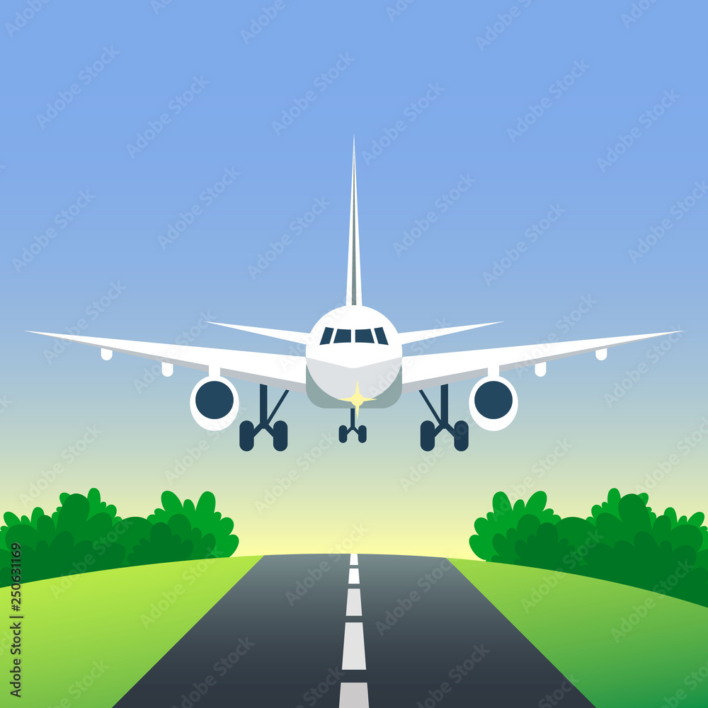 Vector de Stock Airplane is landing or taking off on the runway. Plane ...