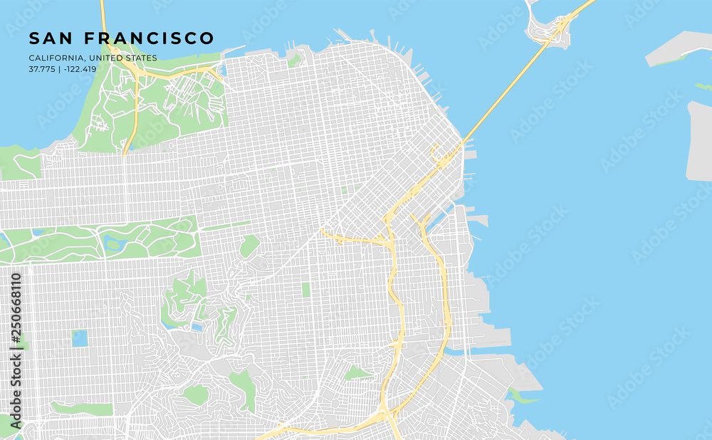Printable street map of San Francisco, California Stock Vector | Adobe ...