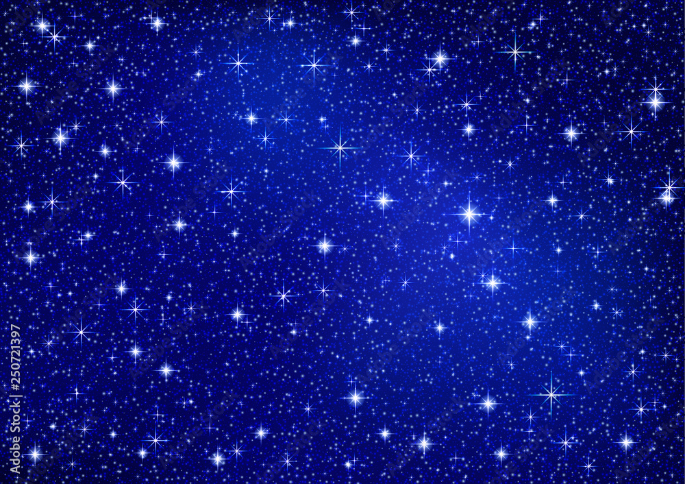 Starry sparkle vector background with twinkle stars. Сlean night blue ...