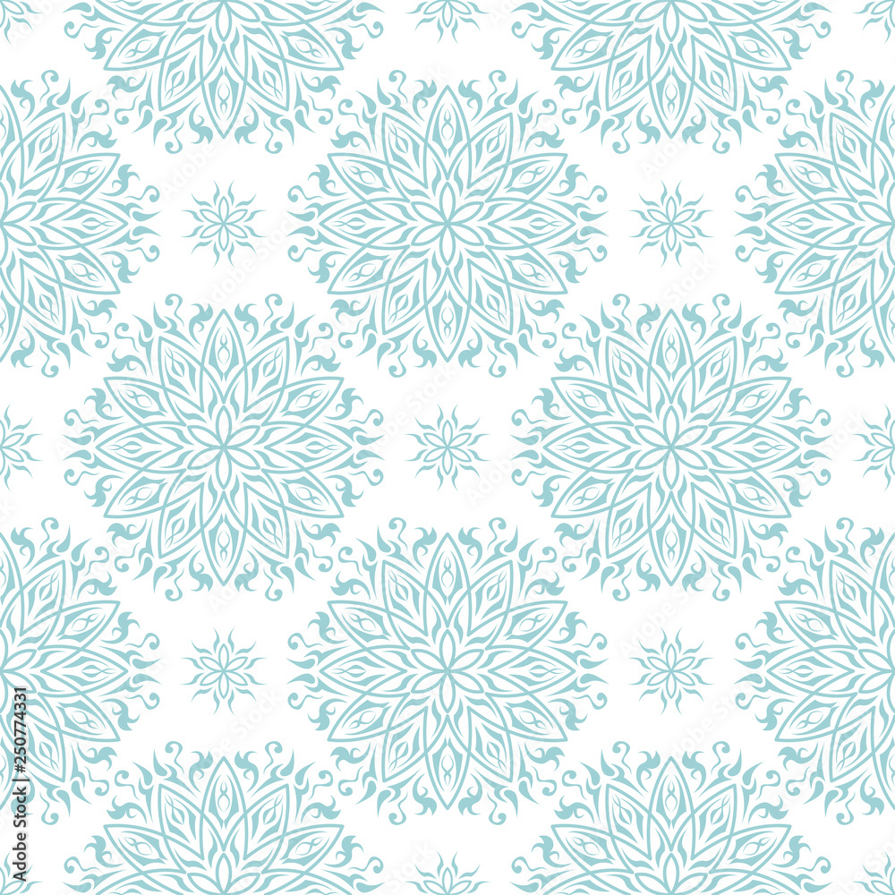 Geometric print in arabic style. Pale blue pattern on white seamless ...