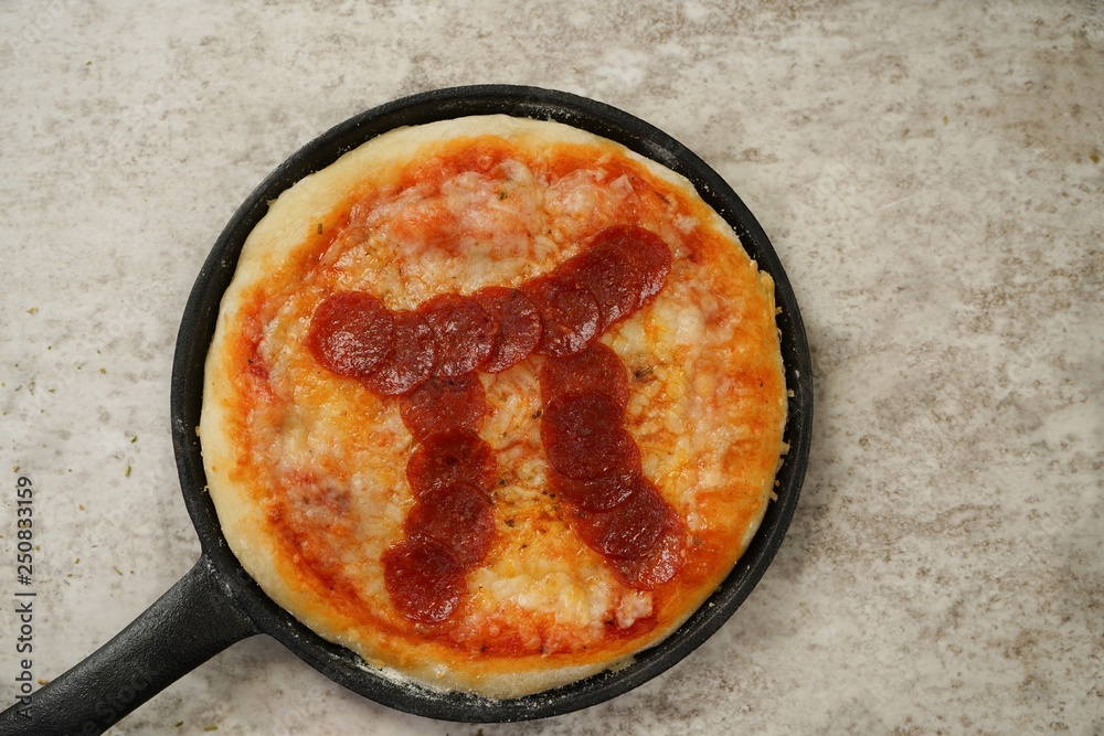 Pi day pepperoni Pizza overhead view Stock Photo | Adobe Stock
