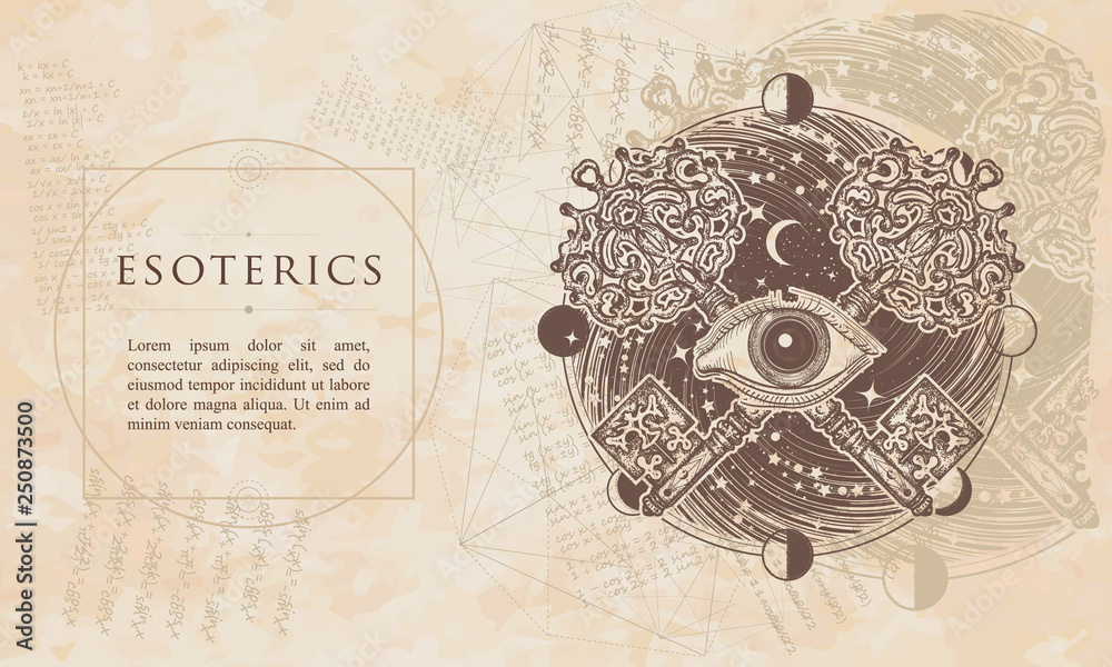 Esoterics. All seeing eye and crossed keys. Renaissance background ...