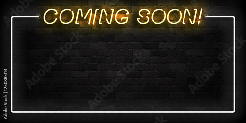 Vector realistic isolated neon sign of Coming Soon frame logo for ...