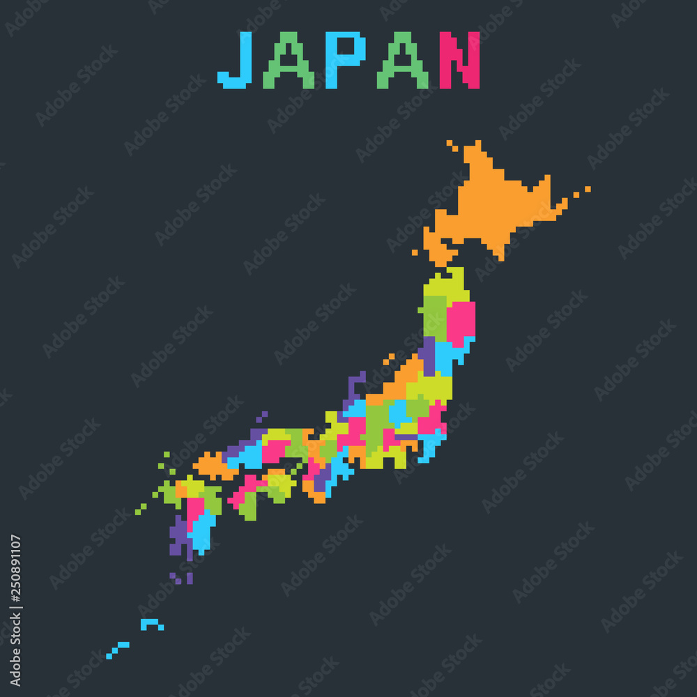 Map of Japan in 8 bit pixel art style. Color mosaic vector illustration ...