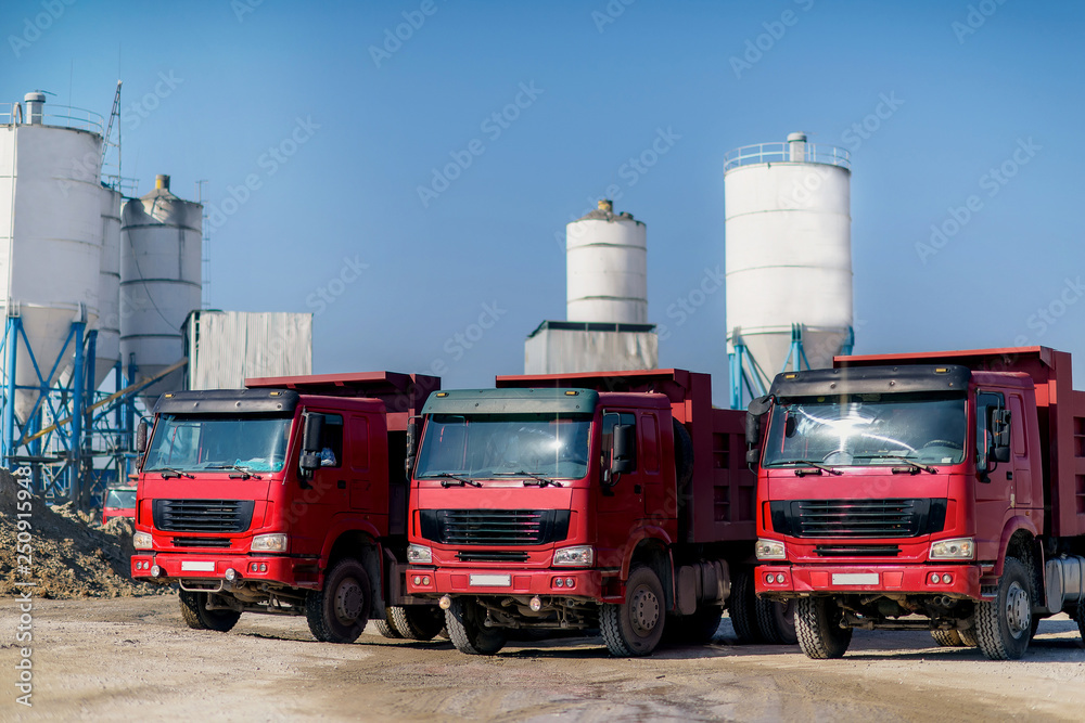 Loading of cement in the dump truck. Industry. Cement plant. Cement ...