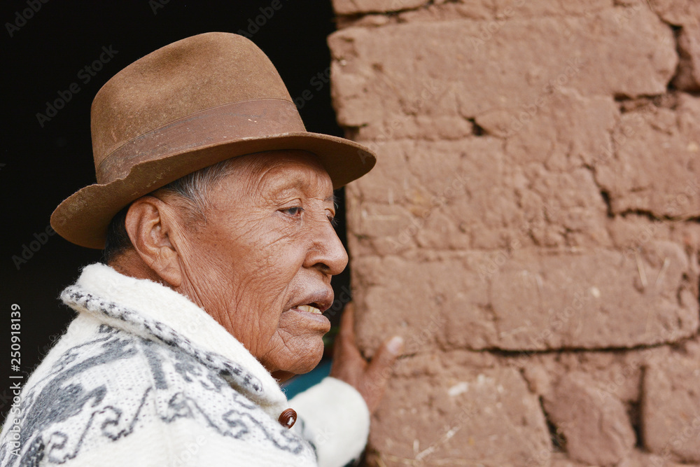 Sad old native american man wearing hat. Stock Photo | Adobe Stock