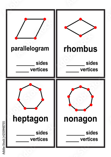 count sides and vertices shapes worksheet for preschool kids vector ...