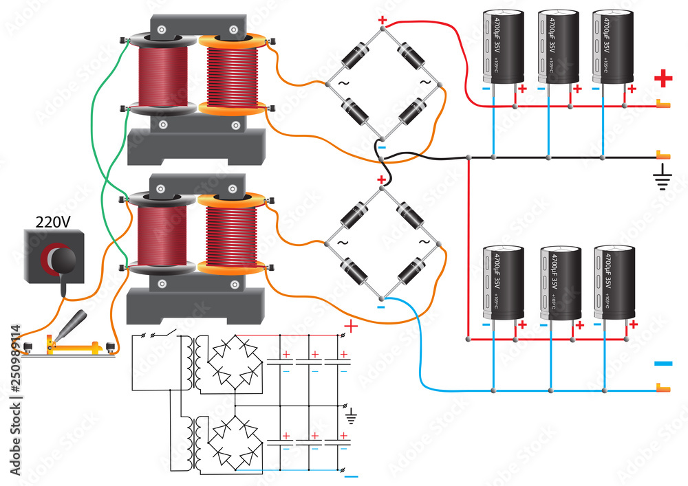 Bipolar power supply unit which uses a step-down transformer voltage ...