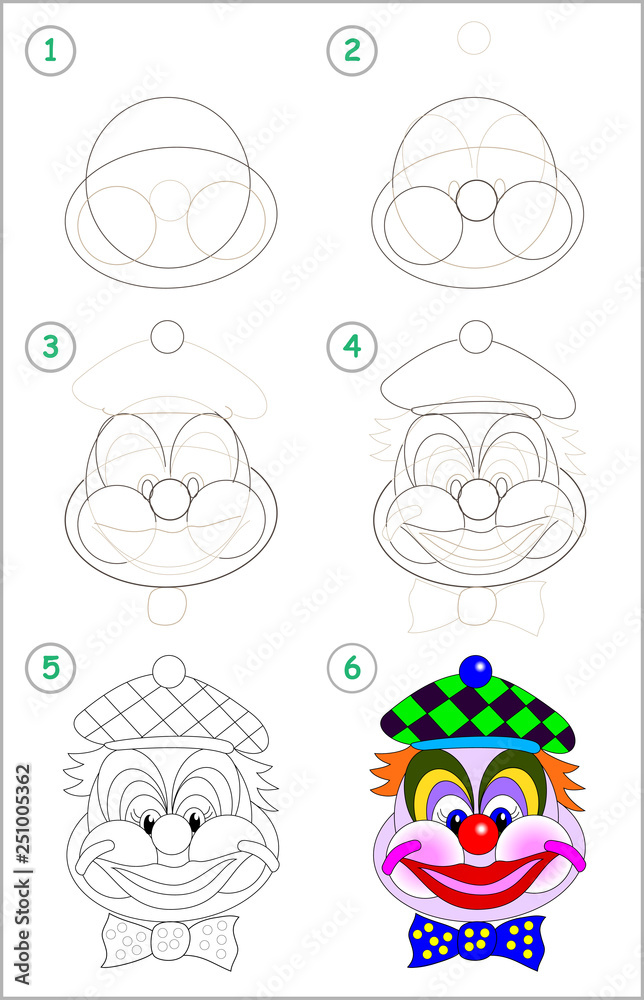 Vector de Stock Page shows how to learn step by step to draw cute head ...