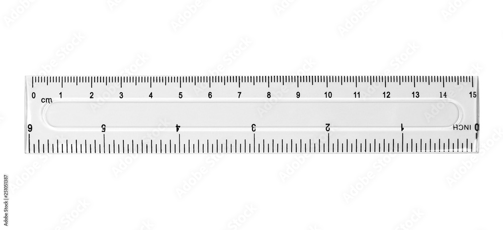 Ruler plastic transparent isolated on white background, with clipping ...