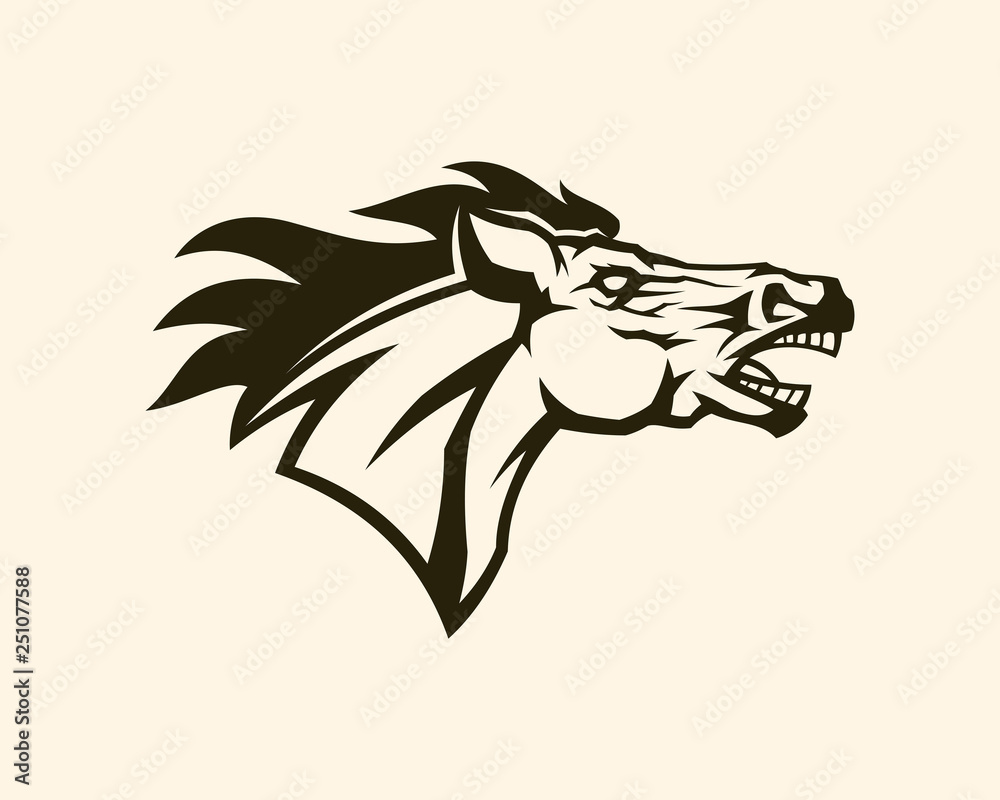 Horse mustang head with mane outline silhouette Stock Vector | Adobe Stock